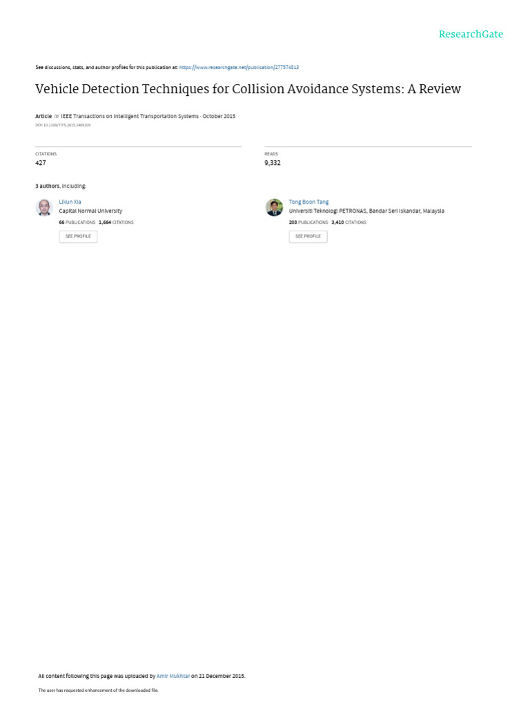 Vehicle Detection Techniques Pdf Lidar Computer Vision