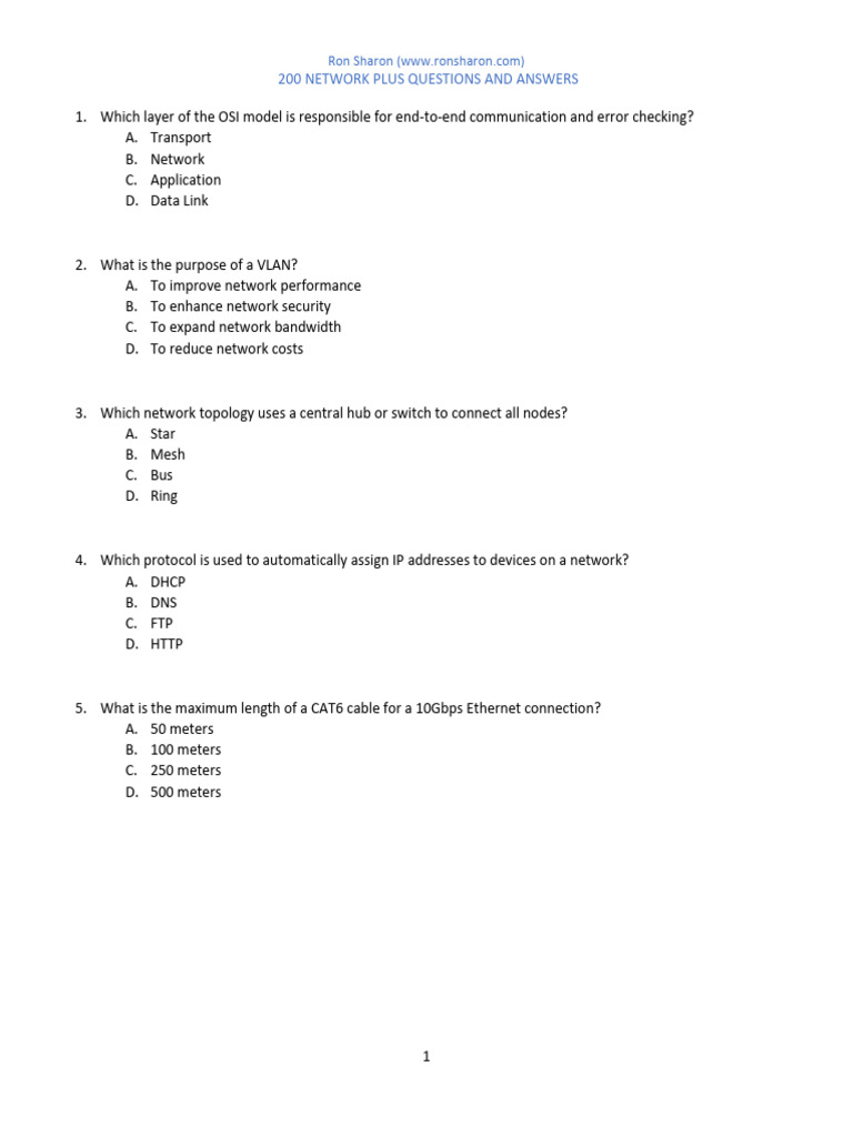 200 Plus Network Questions | Download Free PDF | Computer Network ...