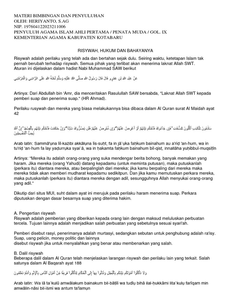 Risywah: Hukum dan Bahayanya dalam Islam | PDF