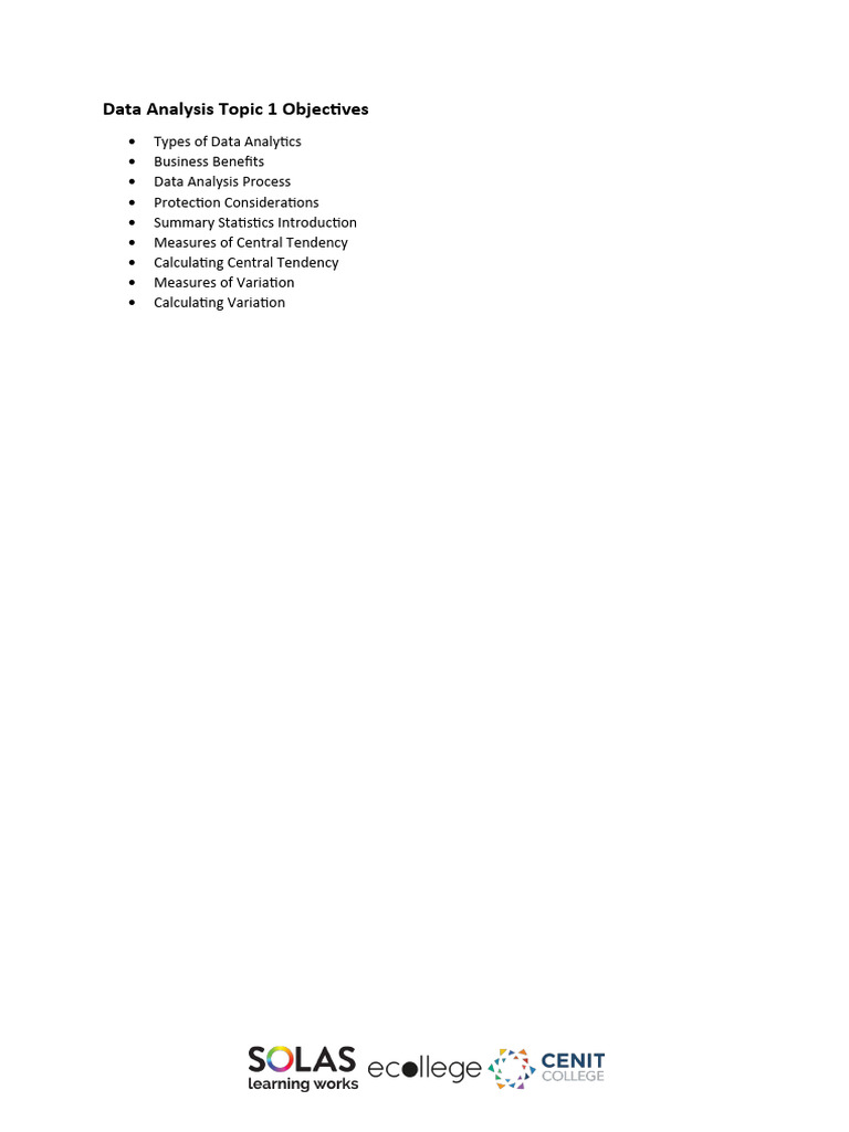 Data Analysis Topic 1 Objectives | PDF
