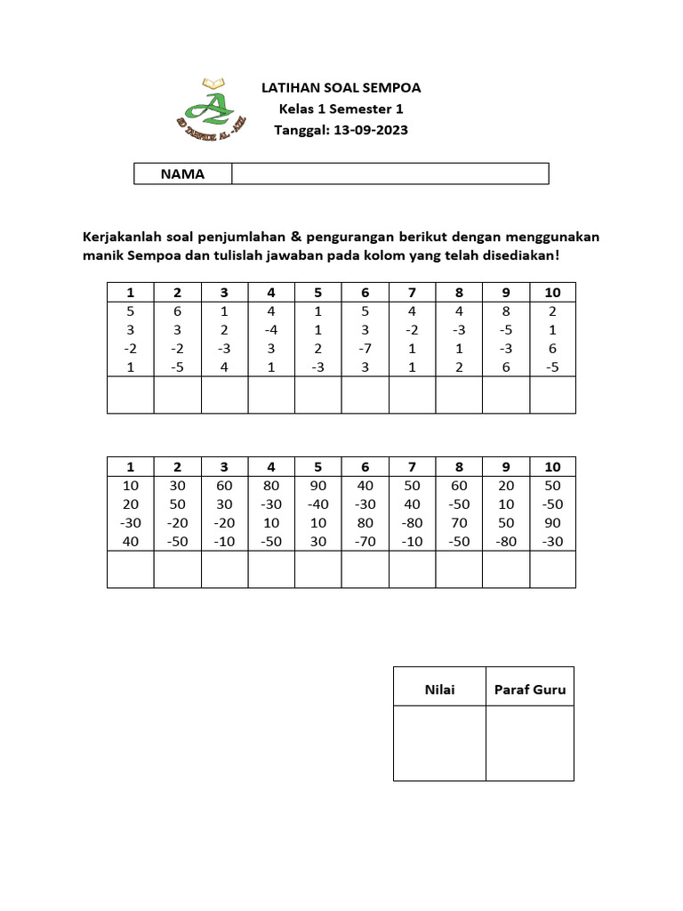 Latihan Soal Sempoa 1 | PDF