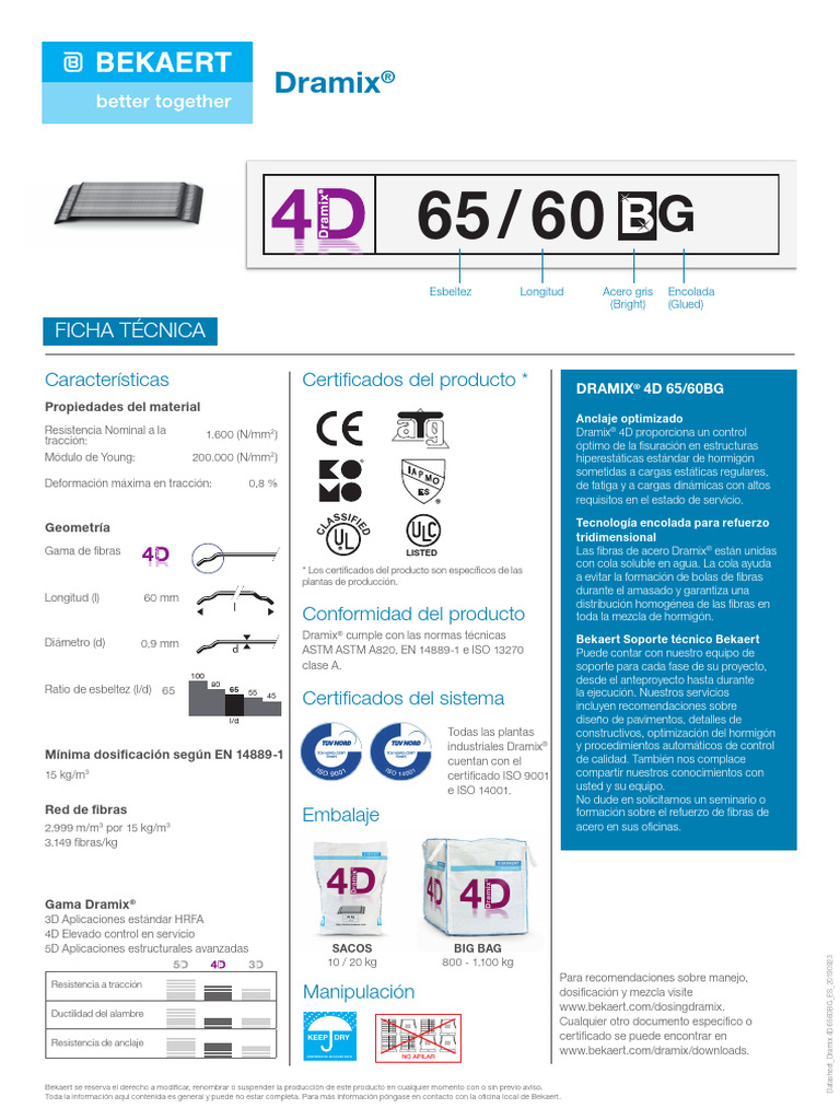Dramix 4D 6560BG-6560BG | PDF | Hormigón | Acero