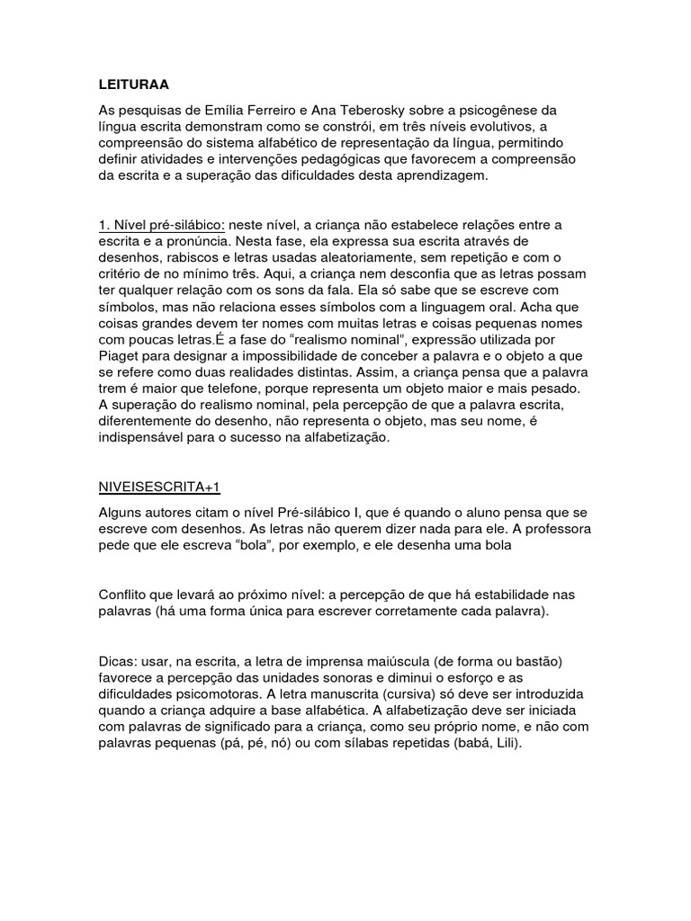 Níveis de Aprendizagem | PDF | Escrita | Palavra