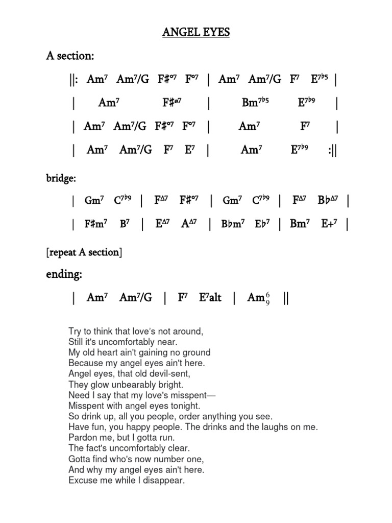 Angel Eyes Chords and Lyrics | PDF