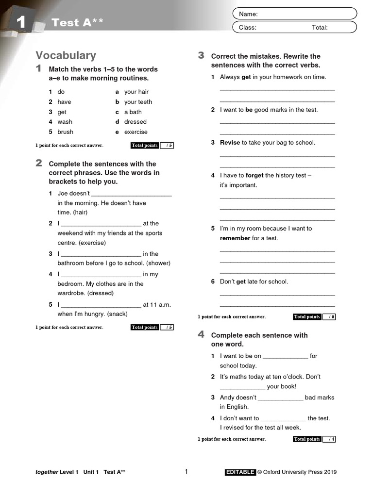 Together 1 Unit 1 Test A Overview | PDF | Linguistics | Languages