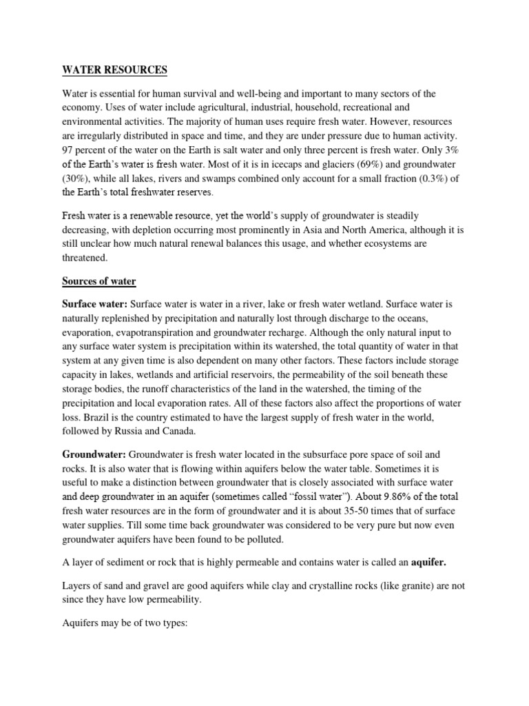 Unit 3 - II - Water Resources | PDF | Groundwater | Aquifer