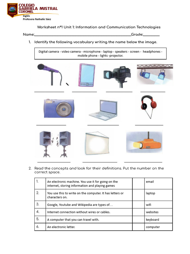 Worksheet n°1 Unit 1_ Information and Communication Technologies (2) | PDF | Mobile App | Smartphone