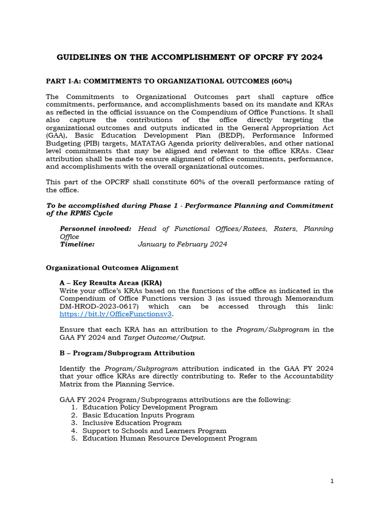 Draft Guidelines On The Accomplishment of Opcrf Fy 2024 | PDF ...