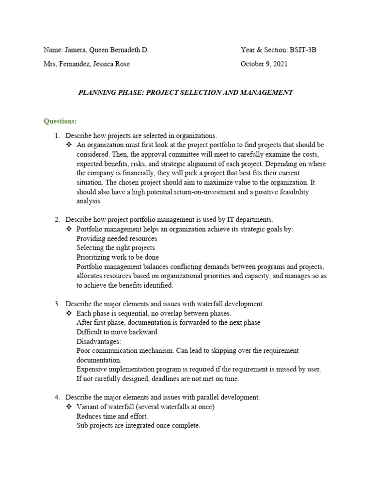3 Planning Phase - Project Selection & Management | PDF | Software Development Process ...