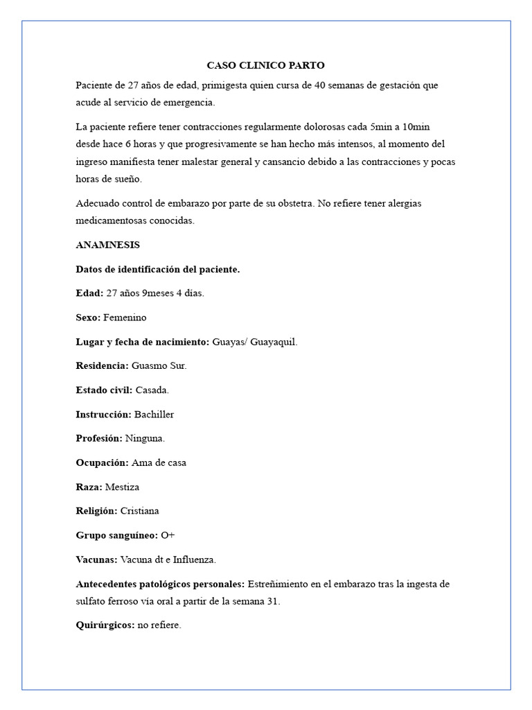 CASO CLINICO PARTO | PDF | Parto | Medicina CASO CLINICO PARTO | PDF | Parto | Medicina