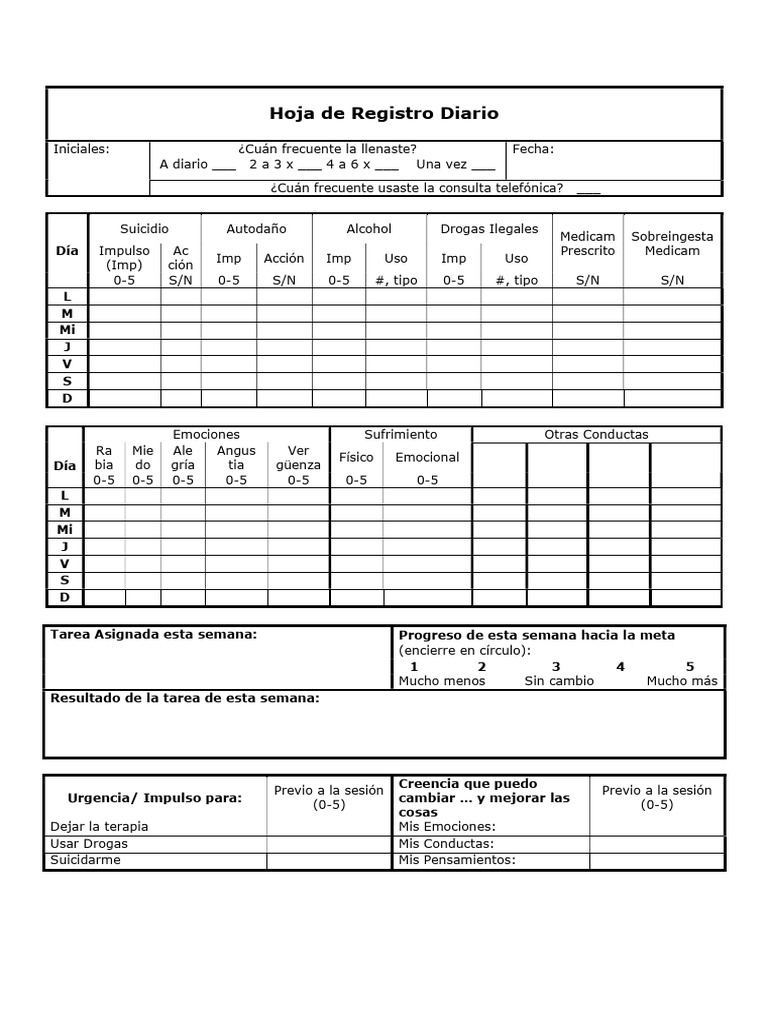 Registro Diario de Salud Mental y Emociones | PDF | Las emociones ...
