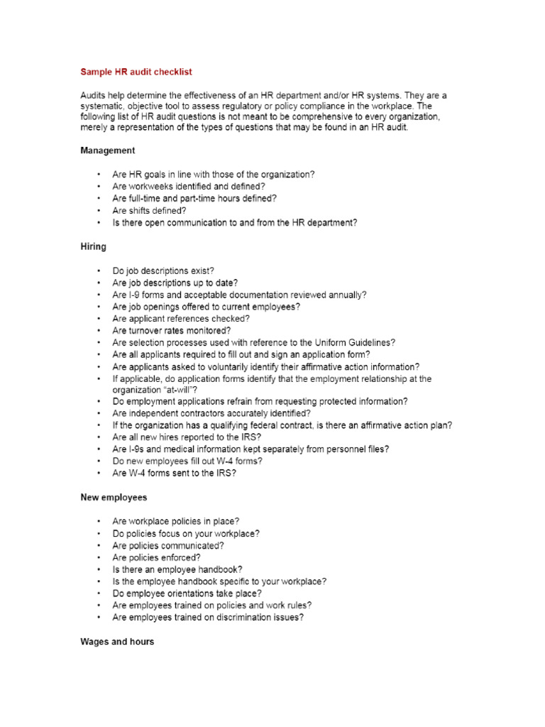 Sample HR Audit Checklist | PDF