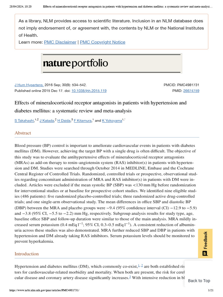 Effects of Mineralocorticoid Receptor Antagonists in Patients With ...