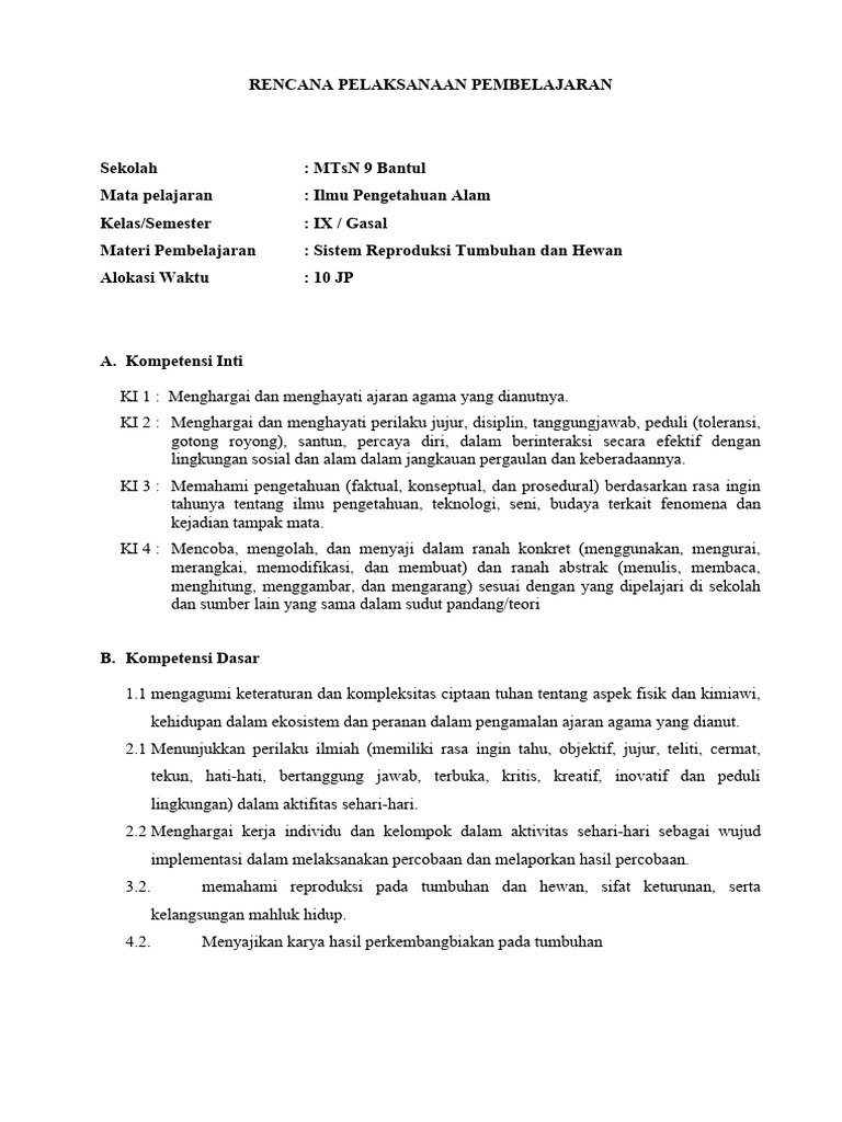 Sampel Rpp Yang Memuat Materi Pelestarian Dan Pemanfaatan Lingk Hiduplingkungan Hidup Kd 3 2