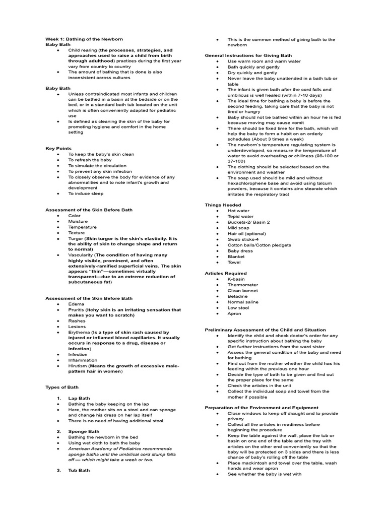 Midterm Ncm 109 Rle Notes | PDF | Infants | Bathing
