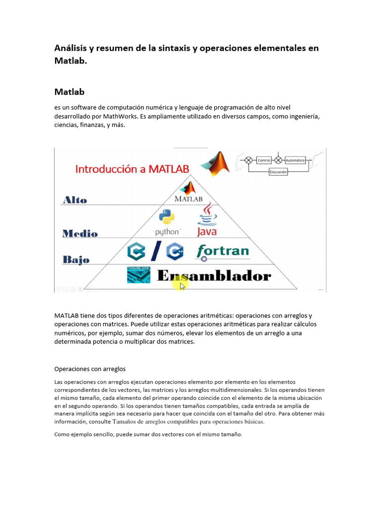 Sintaxis y operaciones en Matlab | PDF | Matriz (Matemáticas) | Matlab