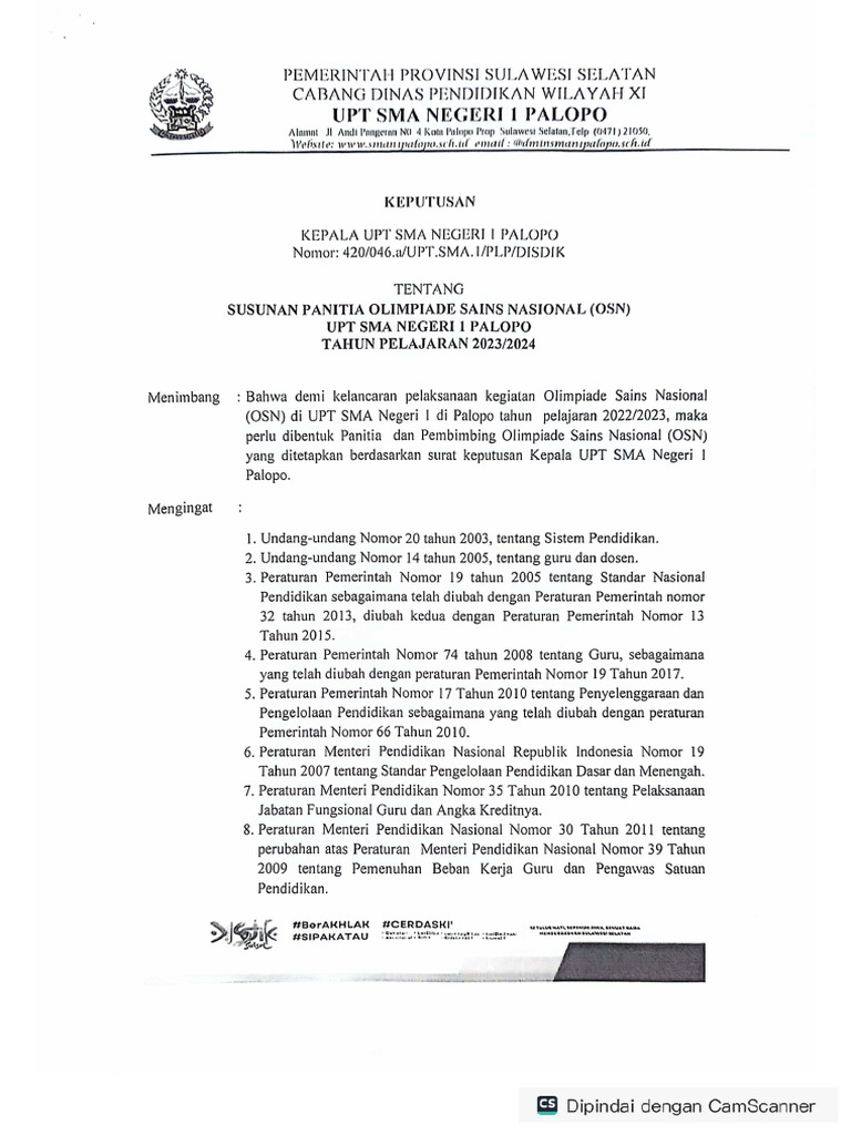 SK Panitia OSN Tahun 2024 | PDF