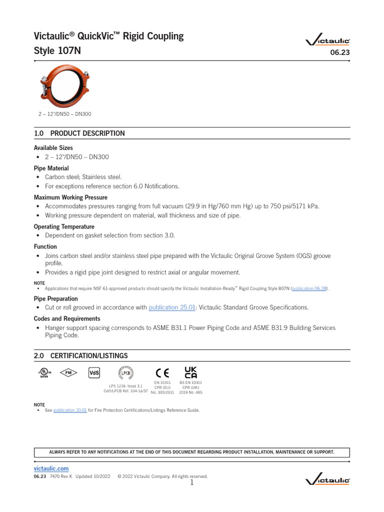 Victaulic Quickvic Rigid Coupling Style 107N: 1.0 Product Description ...