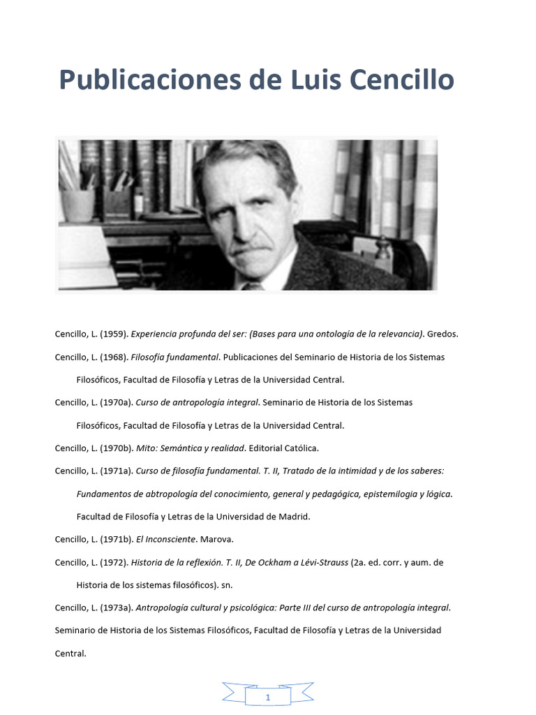 Obras de Luis Cencillo: Publicaciones | PDF | Psicoterapia | Antropología