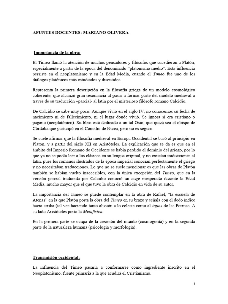 Influencia del Timeo en la Filosofía Medieval | PDF | Platón ...
