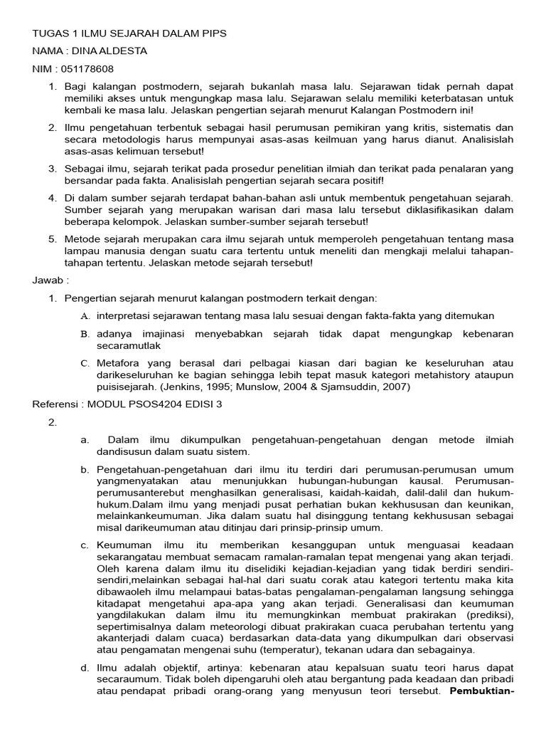 tugas 1 ilmu sejarah pips | PDF