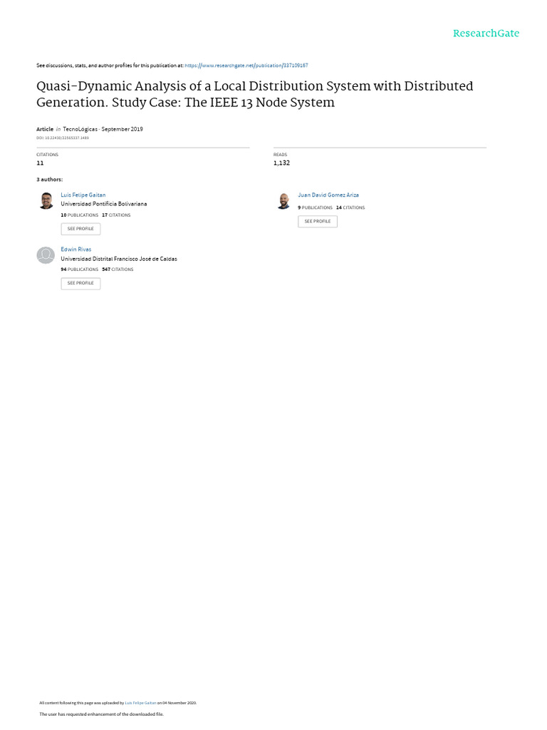 Quasi-Dynamic Analysis of A Local Distribution System With Distributed Generation. Study Case ...
