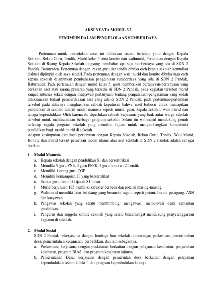 Aksi Nyata Modul 3.2 Pengelolaan Sumberdaya | PDF