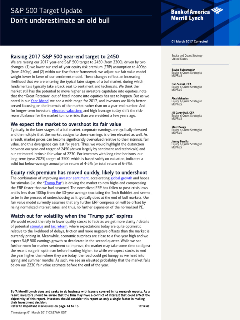 S and P 500 Target Update March 2017 | PDF | Vix | Valuation (Finance)