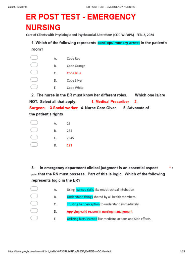 Emergency Nle Post Test Feb. 2 2024 Answer | PDF | Emergency Department ...