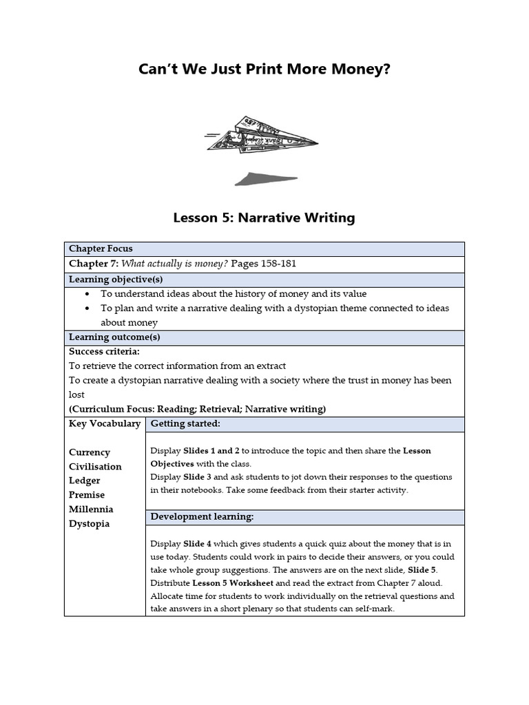 Narrative Writing Lesson Plan | Download Free PDF | Dystopia | Money