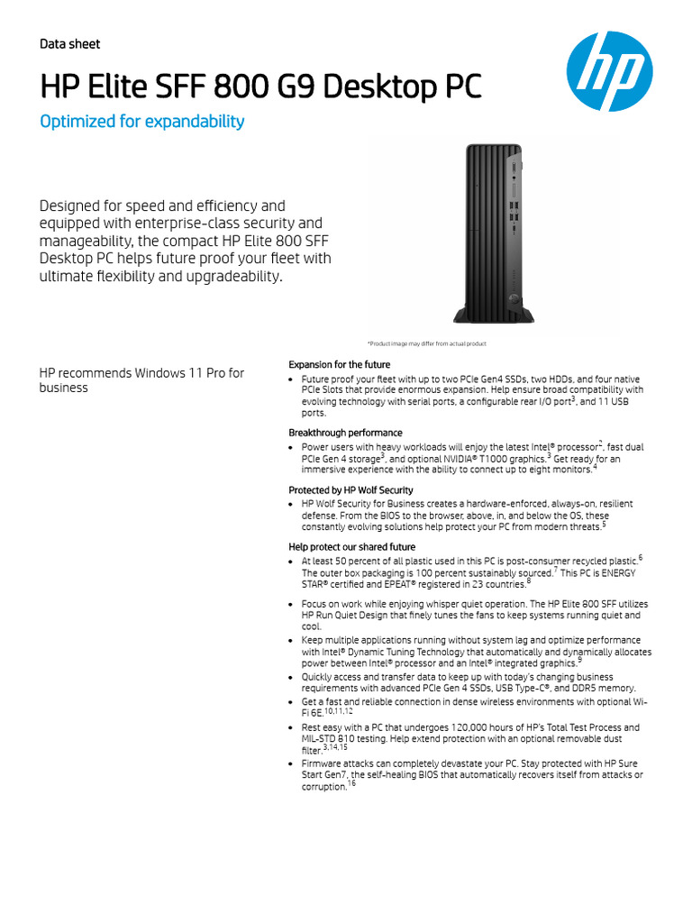 HP Elite SFF 800 G9 Desktop PC | PDF | Wi Fi | Usb
