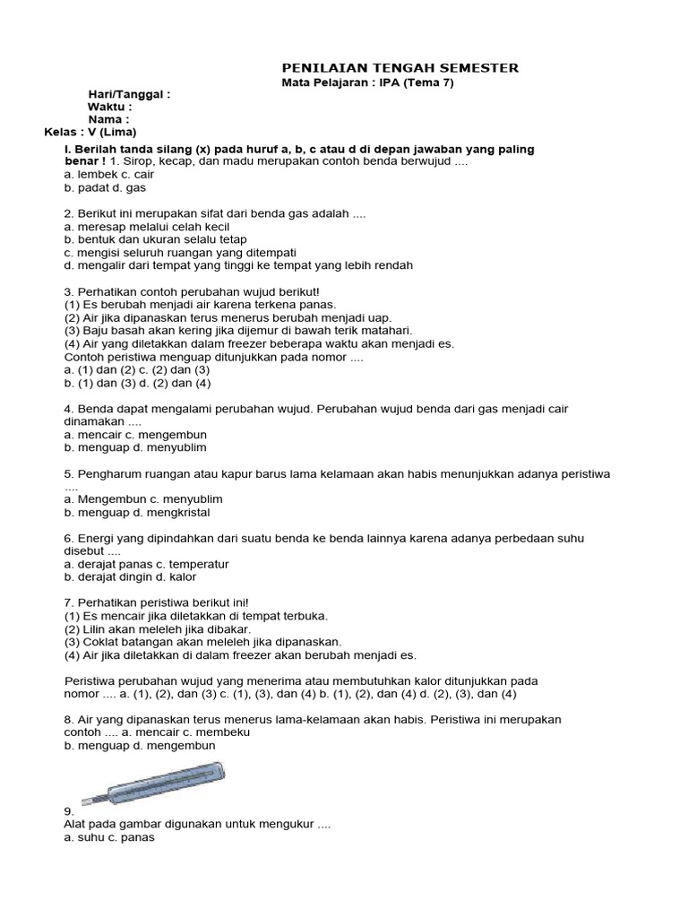 Soal Tema 7 Kelas 5 Semester 2 T.A 2022-2023 Mapel IPA | PDF | Teknologi & Rekayasa