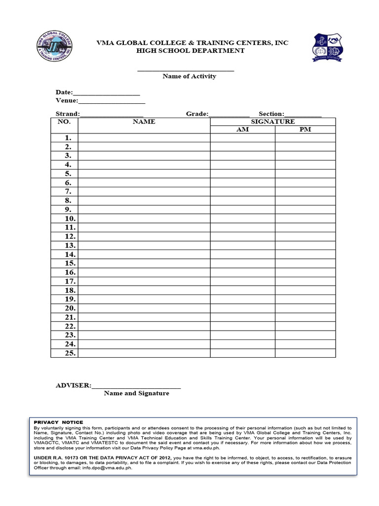 VMA Global College Event Participation Form | PDF | Business