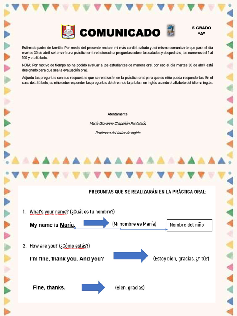 Comunicado 3 - Taller de Inglés | PDF