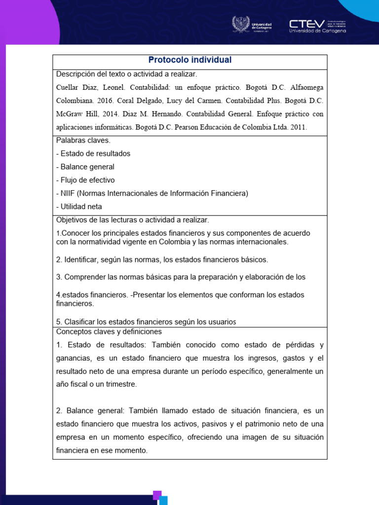 PLANTILLA PROTOCOLO INDIVIDUAL (3) | PDF | Estado financiero | Contabilidad