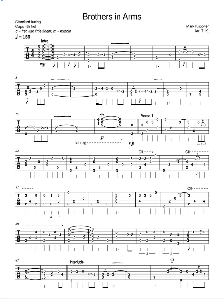 Brothers in Arms - Fingerstyle (Edit) | PDF