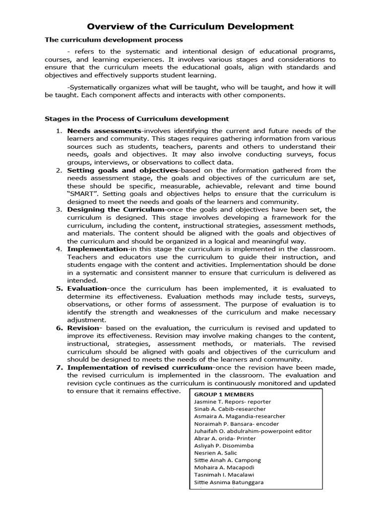 Overview of Curriculum Development | PDF | Curriculum | Educational ...