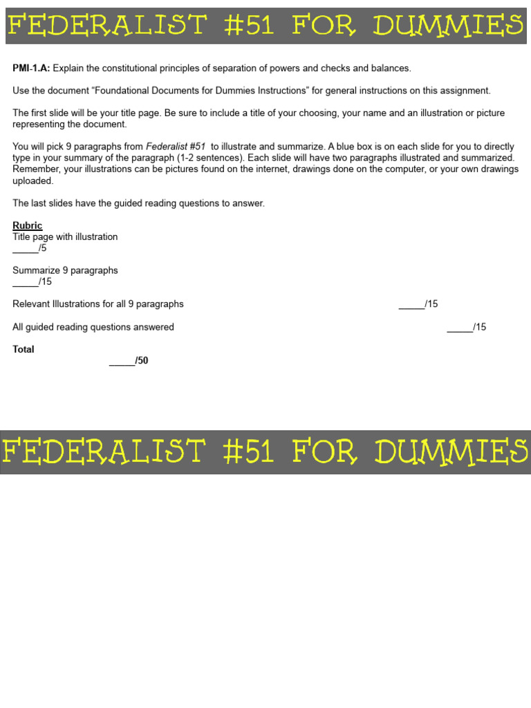 Federalist 51 For Dummies | PDF | Separation Of Powers