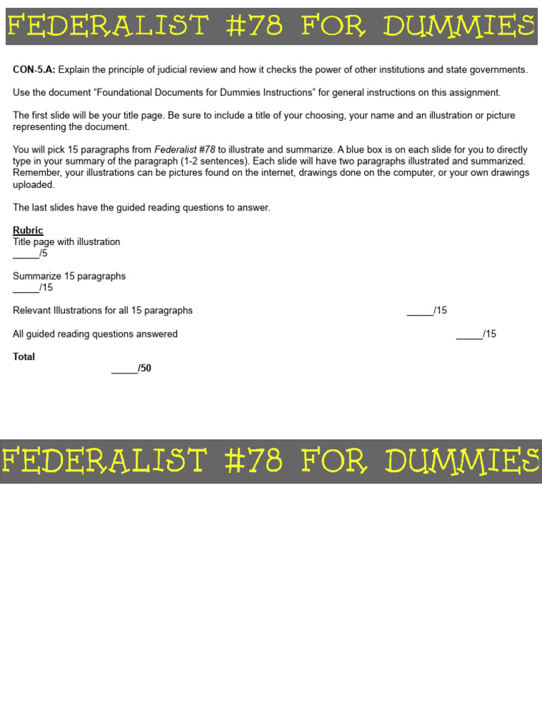 Federalist 78 for Dummies | PDF | Judiciaries | Constitution