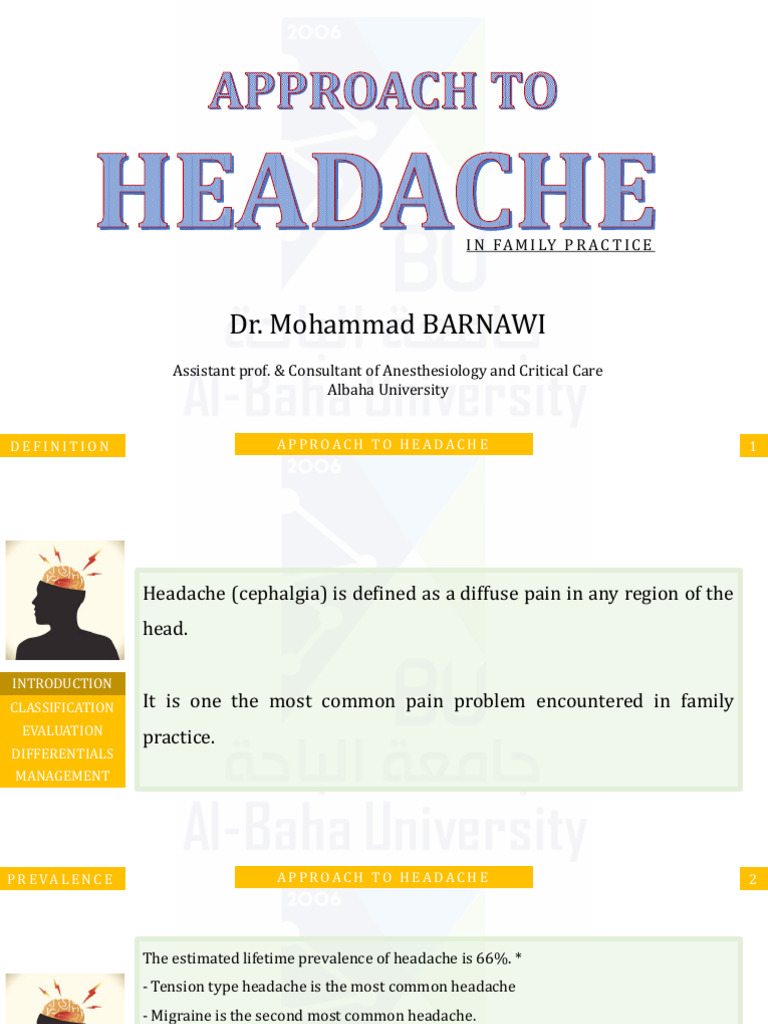 Approach To Headache | PDF | Headache | Migraine