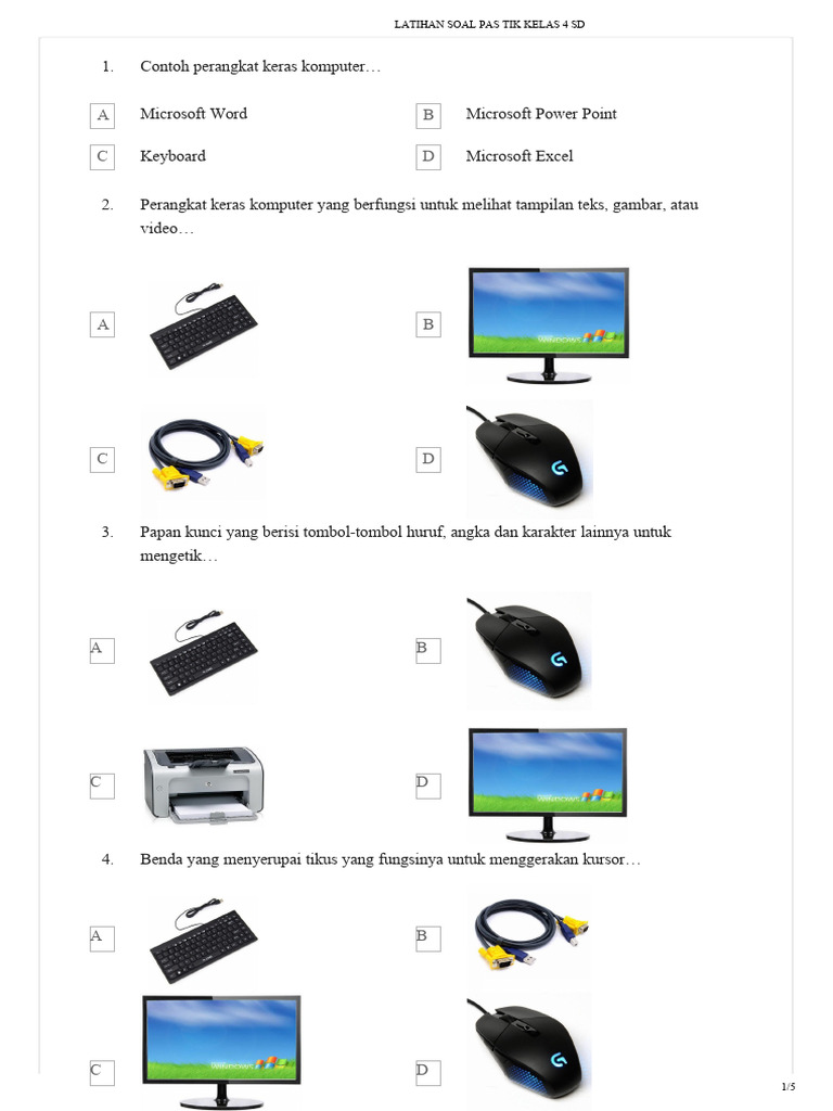 Soal TIK Kelas 4 SD: Perangkat & Software | PDF | Komputer