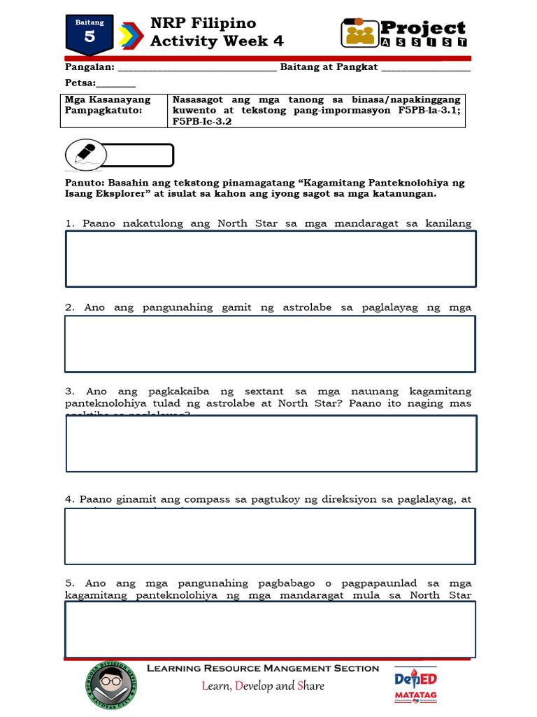Q1-WK4-AS-G5-NRP-Filipino - ROSETE | PDF