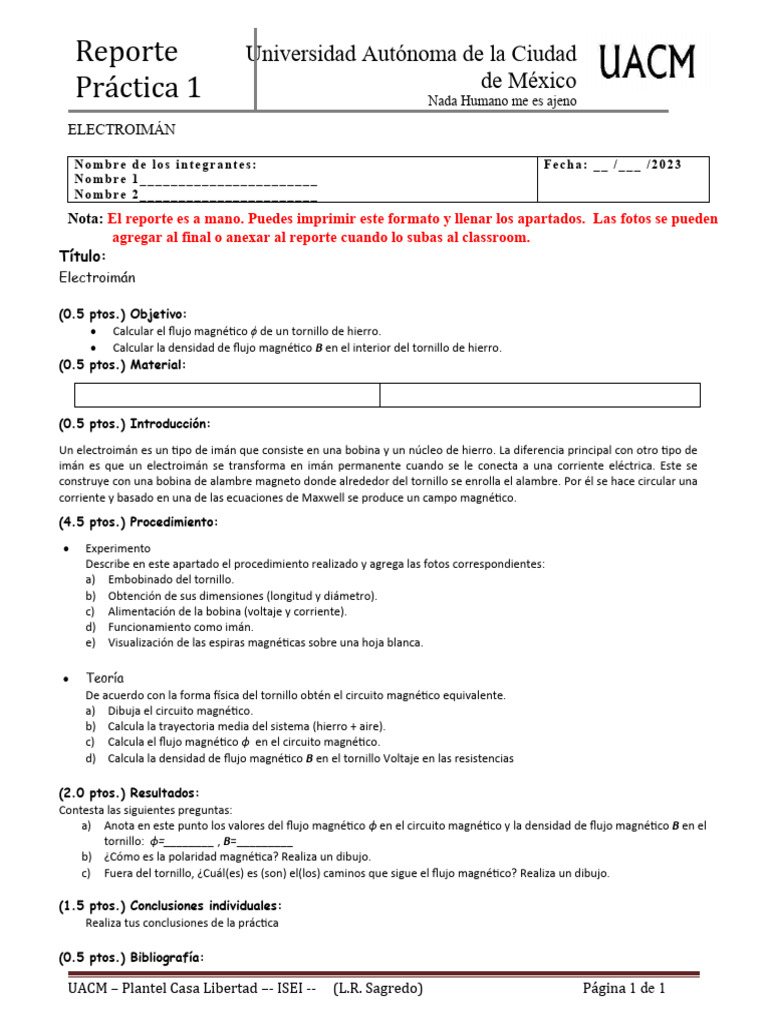 Electrotecnia I - Reporte de Práctica1 | PDF | Campo magnético | Imán