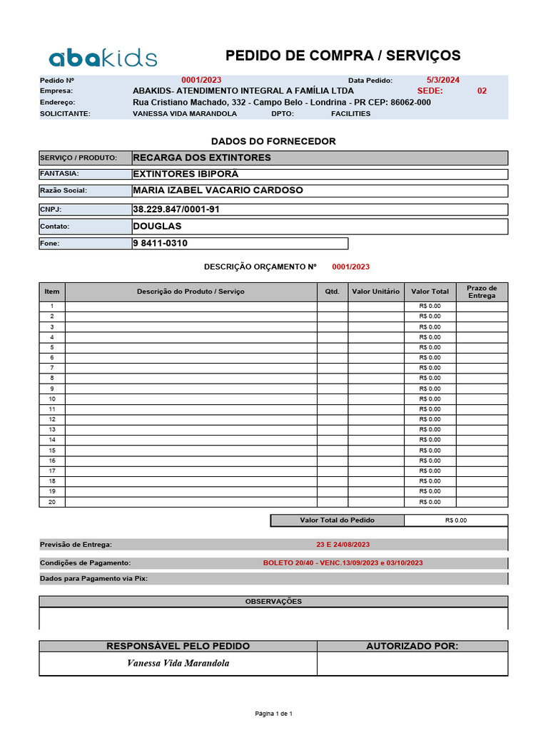 MODELO Pedido de Compra | PDF
