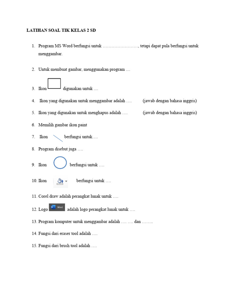 Latihan Soal Pas Tik Kelas 2 SD | PDF