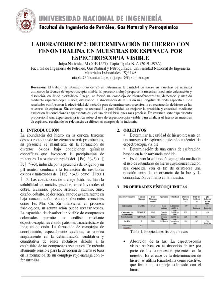 Labo de Espinacas | PDF | Ácido clorhídrico | Espectroscopia