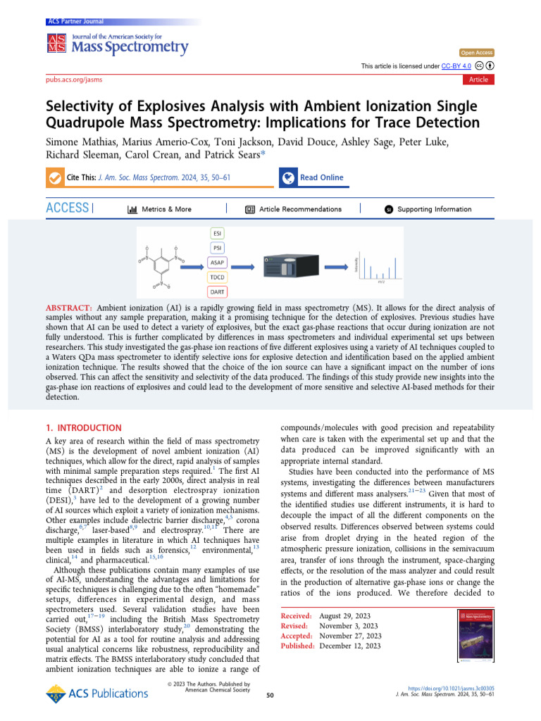 Selectivity of Explosives Analysis with Ambient Ionization Single Quadrupole Mass Spectrometry ...