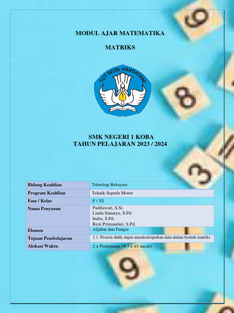 Modul Ajar Matematika Matriks Kelas XI | PDF
