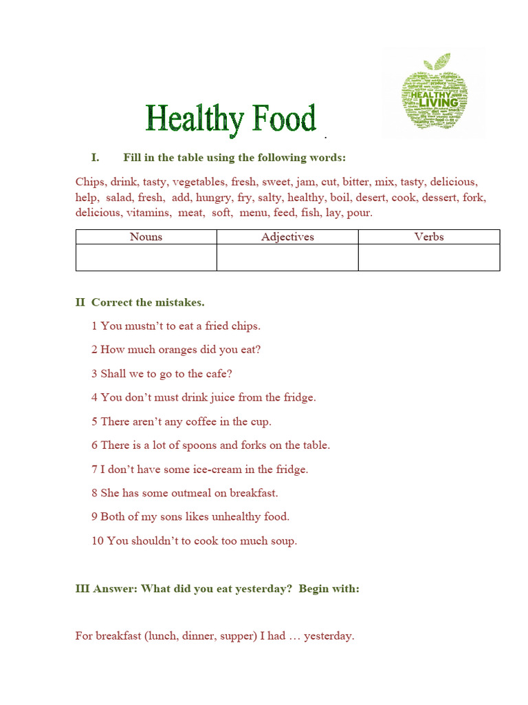 Food Vocabulary and Grammar Exercises | PDF | Sandwich | Lunch