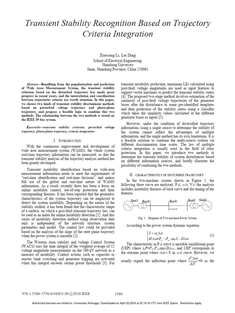 Transient Stability Recognition Based On Trajectory Criteria Integration | PDF | Information ...